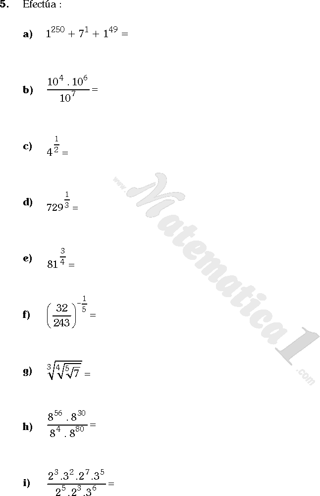 TEORIA DE EXPONENTES Y RADICALES EJERCICIOS SEXTO DE PRIMARIA PDF
