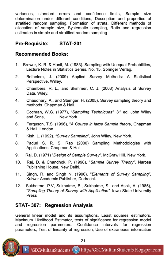 Course Outline for BS Statistics 5th Semester BZU Multan - Govt Emerson ...