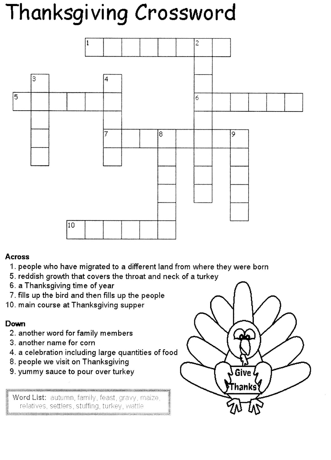 Fichas de Inglés para niños: THANKSGIVING DAY