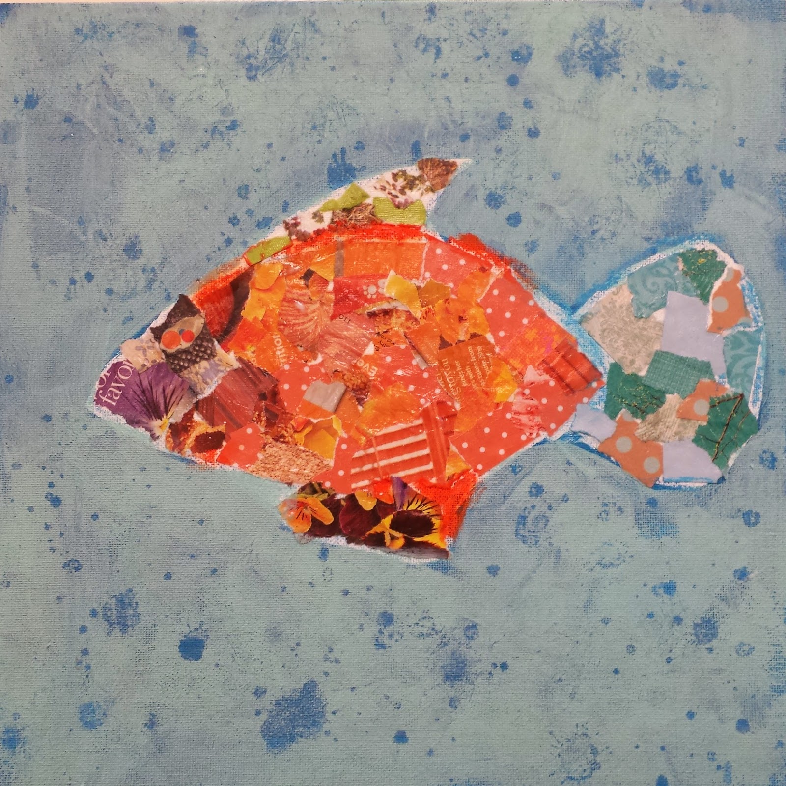 Angela Anderson Art Blog: Fish Collage Mixed Media Painting - Kids Art ...