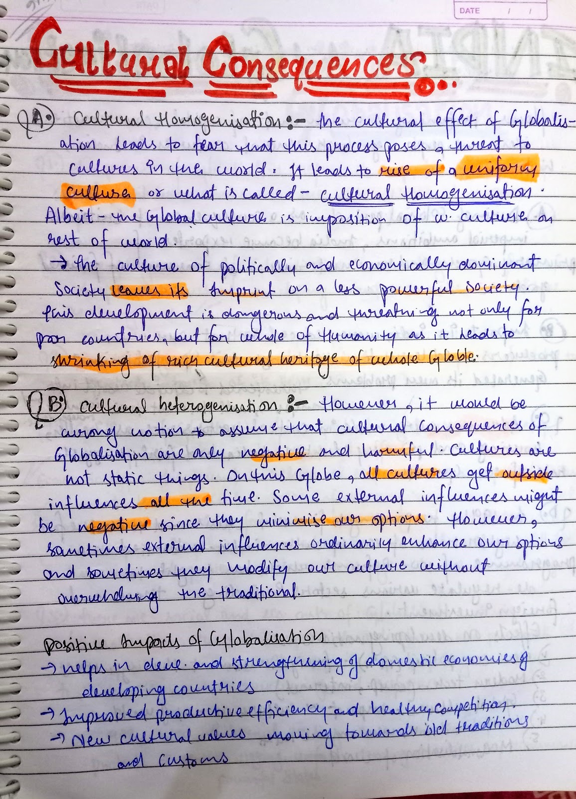 handwritten notes of Globalisation-[political science] class 12th ...