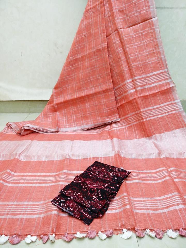 New Model Linen Sarees With Blouse