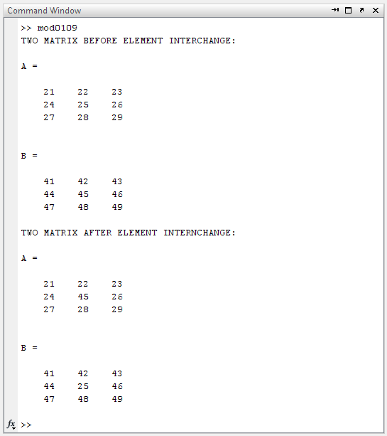 How to interchange a SINGLE ELEMENT of two matrix in MATLAB - INFO4EEE