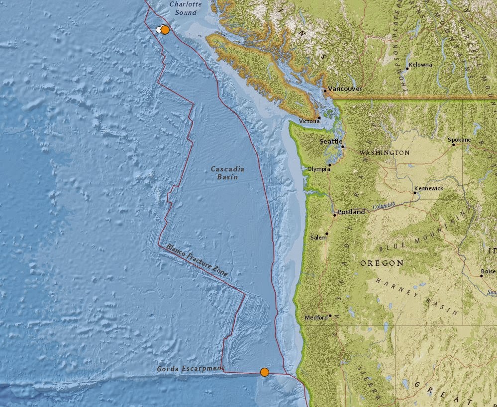 Ontario-geofish: Earthquakes at both ends of the Cascadia Basin