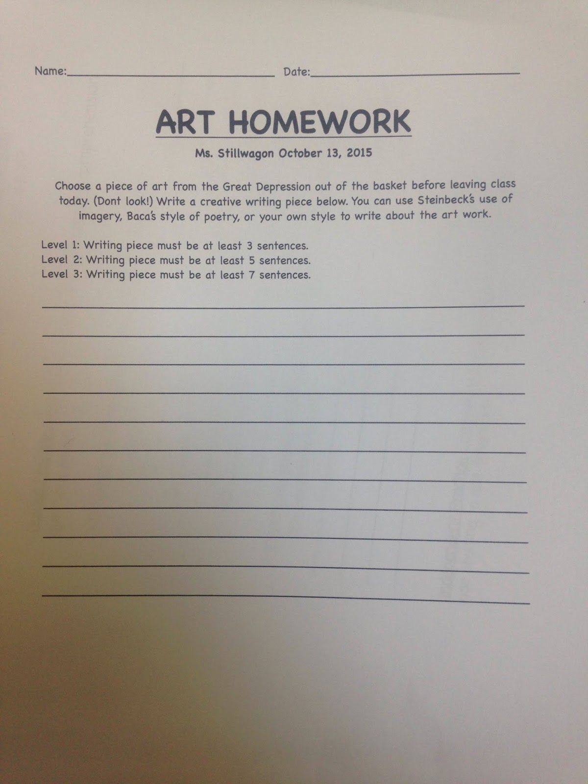 Stillwagon-ART: Homework-October 13, 2015