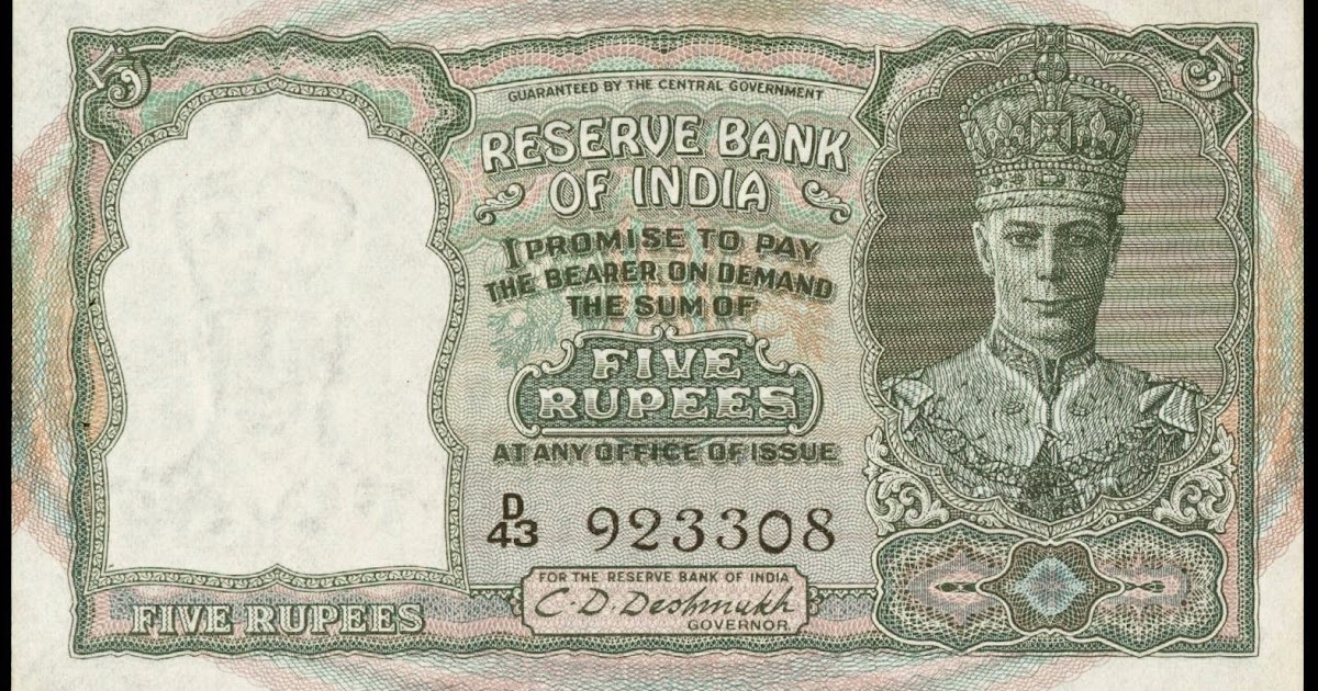 British India 5 Rupee Note 1943 King George VI|World Banknotes & Coins ...