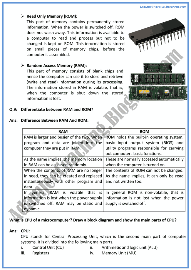 Adamjee Coaching: Computer Components - Descriptive Question Answers ...
