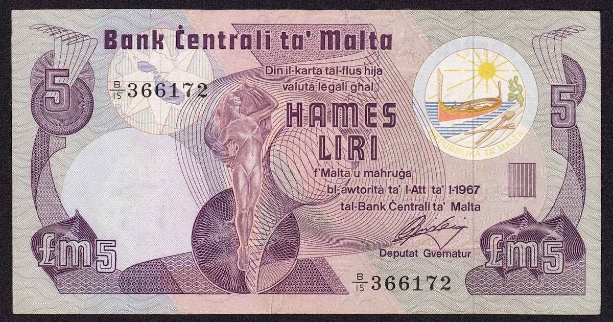 Malta 5 Maltese Lira banknote 1979|World Banknotes & Coins Pictures ...