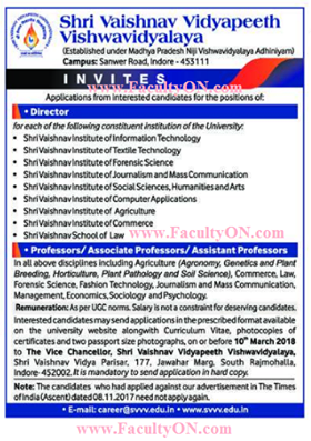 Shri Vaishnav Vidyapeeth Vishwavidyalaya, Indore, Wanted Professor / Associate Professor ...