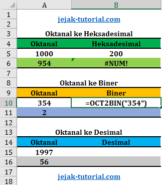 Belajar Excel : Belajar Fungsi OCT2BIN, OCT2DEC, dan OCT2HEX - Jejak ...