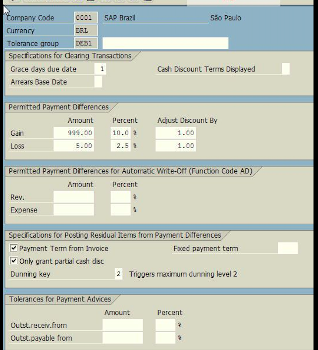 Guia do Consultor SAP FICO: OBA3 Define Tolerances (Fornecedores)