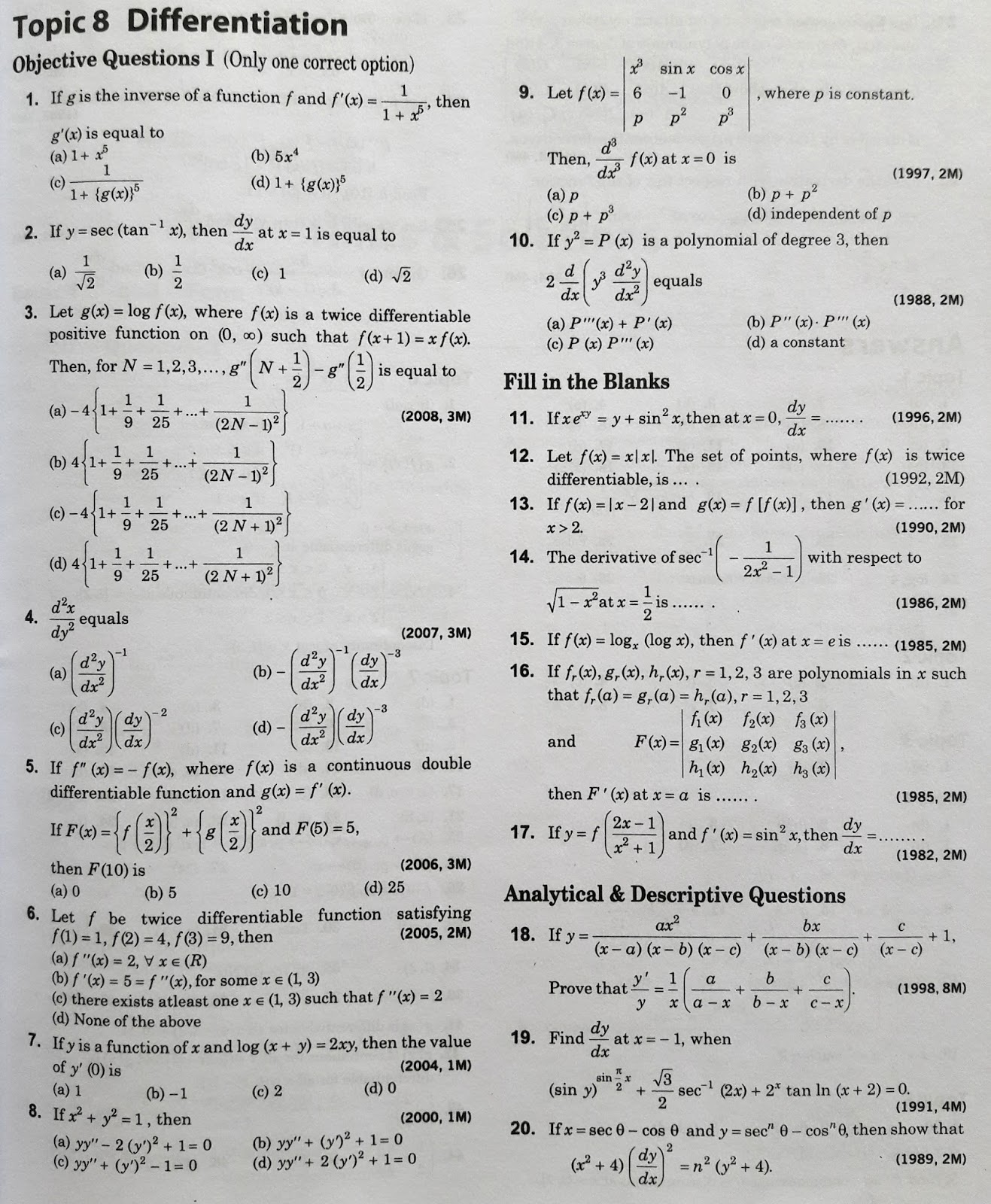 Limits , Continuity and Differentiability JEE Advanced 38 Year Previous ...