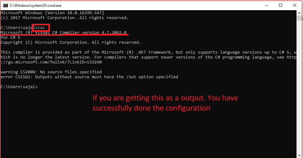 How to use Command Prompt (cmd) to get the output of C# program rather than Microsoft Visual ...