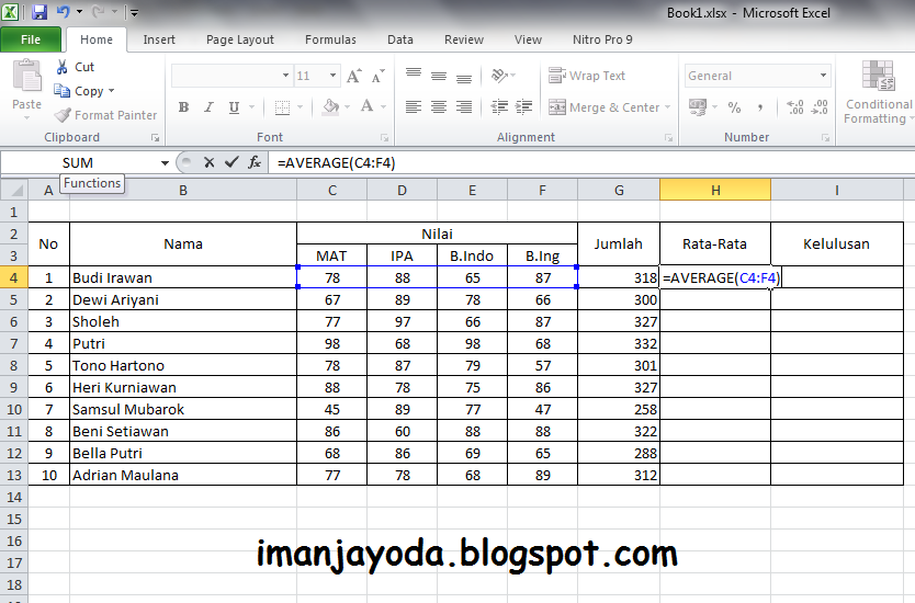 Rumus Menentukan Rata-Rata di Ms Excel