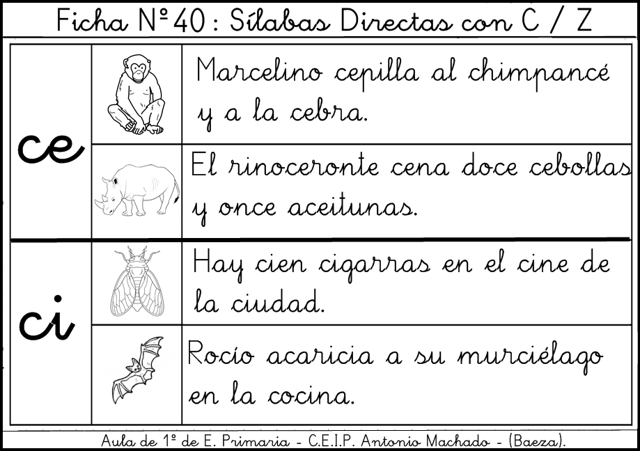 Prim-Erizos: Cartilla de Lectura - Sílabas Directas z / c