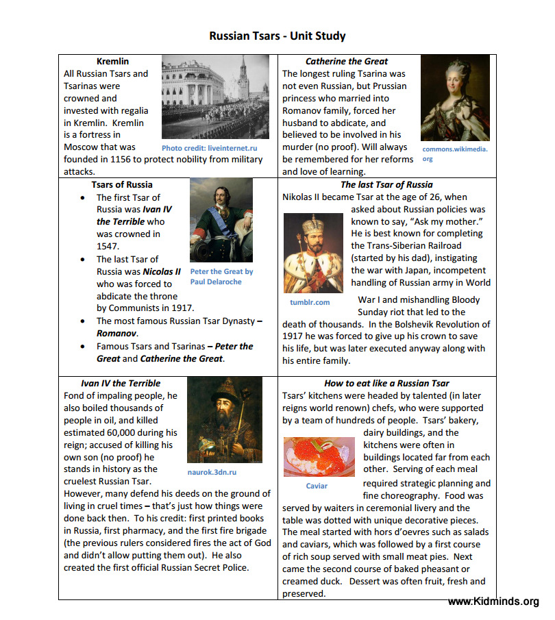 Russian Tsars Unit Study | KidMinds