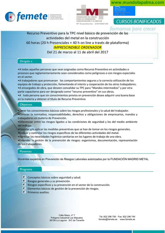 Curso Nivel básico en PRL en La Palma, Recurso Preventivo