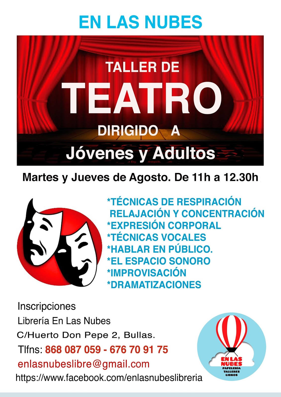 Librería En las Nubes: Taller de Teatro Para Jóvenes y adultos. Verano ...