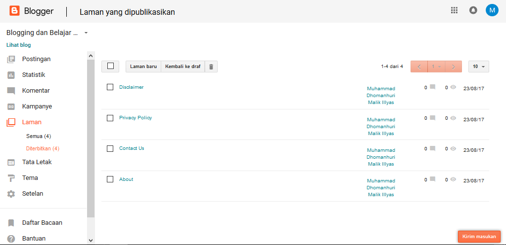 Cara Membuat Halaman About, Contact Us, Privacy Policy, Dll ...