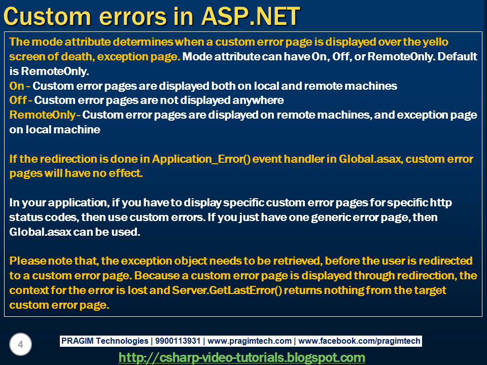 Sql Server Net And C Video Tutorial Part 71 Custom Errors In Aspnet