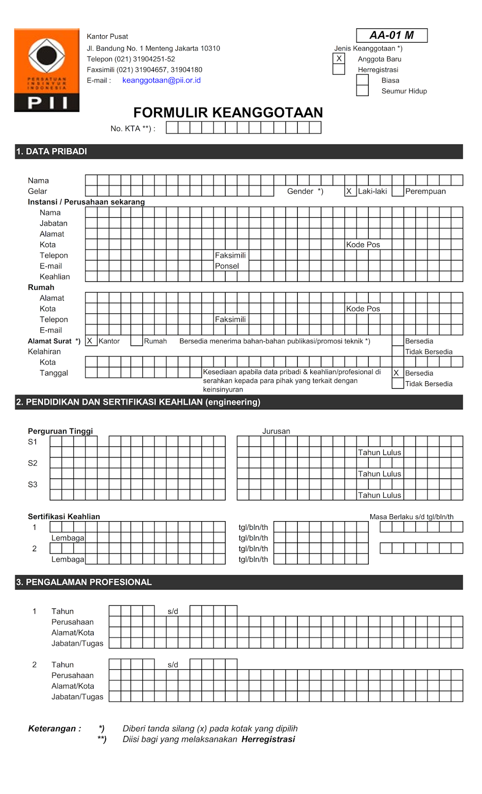 Budi Witjaksana: Formulir Pendaftaran Anggota PII