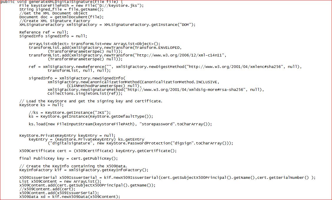 Java Code For Xml Digital Signature Creation And Verification