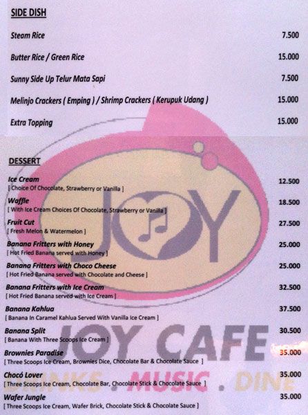 Harga Menu Joy Cafe & Resto Kelapa Gading Restoran Italia