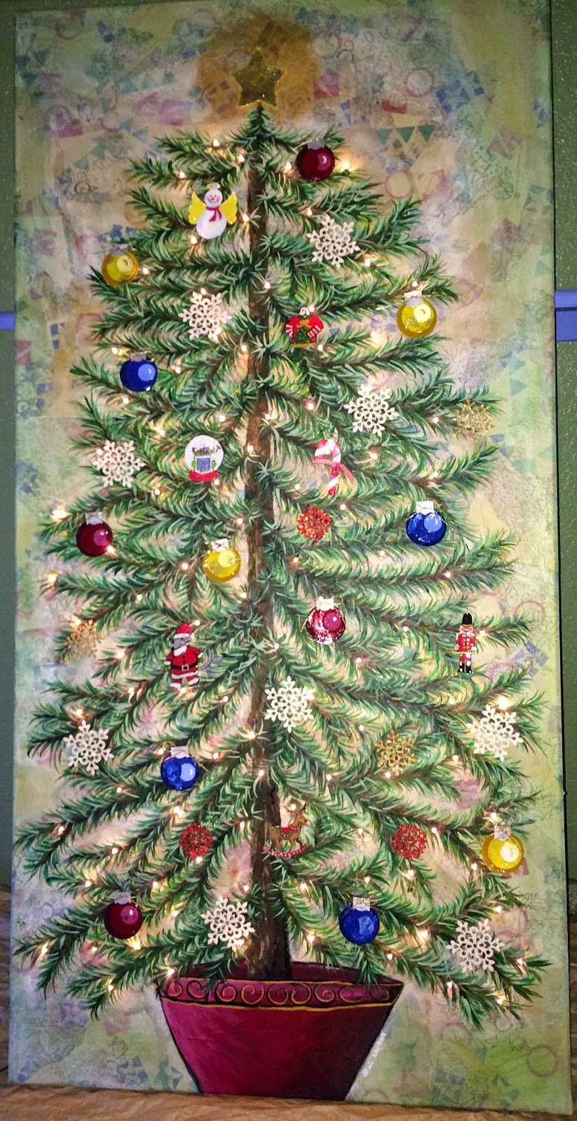 Light Up Mixed Media Christmas Tree Canvas