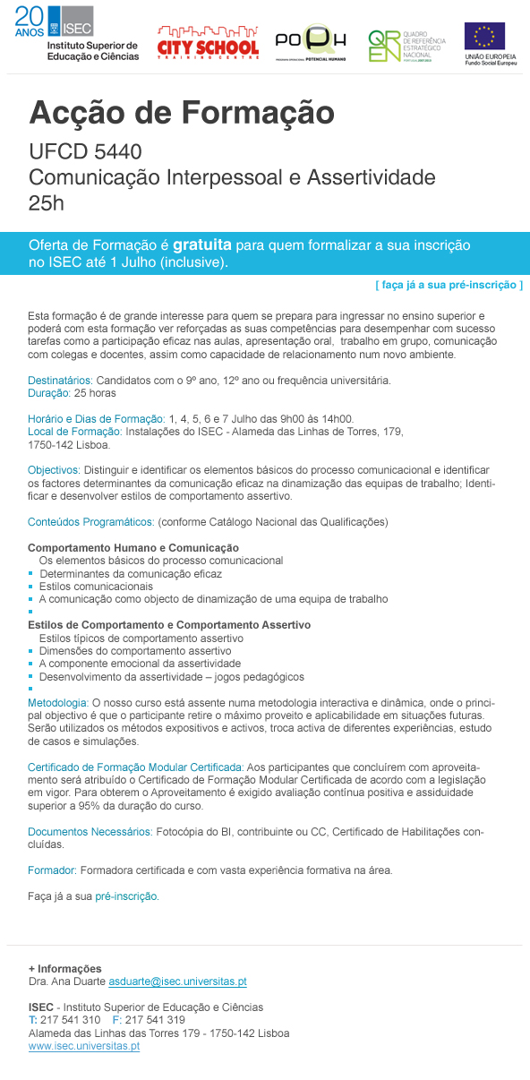 CNO-ESCCB: Oferta de Formação Pós-Secundário (12º Ano Completo)