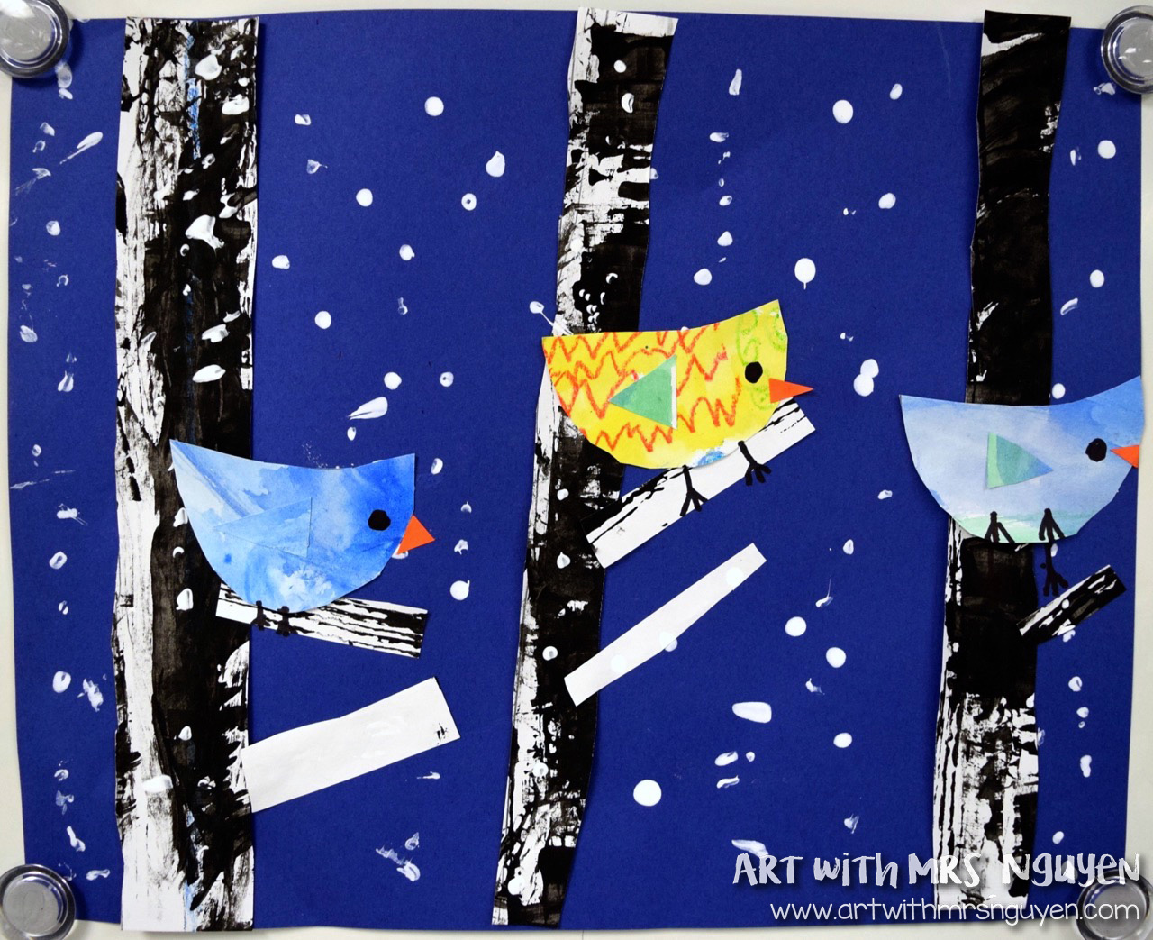 Winter Birds and Birch Trees (1st) - Part II | Art with Mrs. Nguyen
