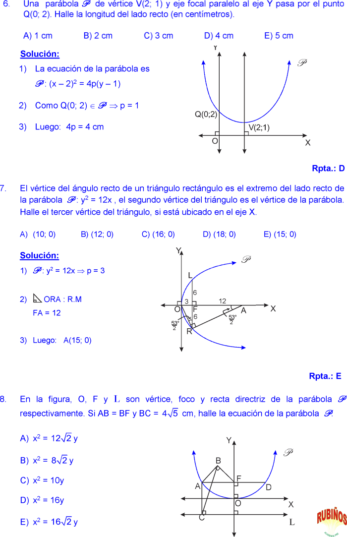 PARÁBOLA EJERCICIOS Y PROBLEMAS RESUELTOS