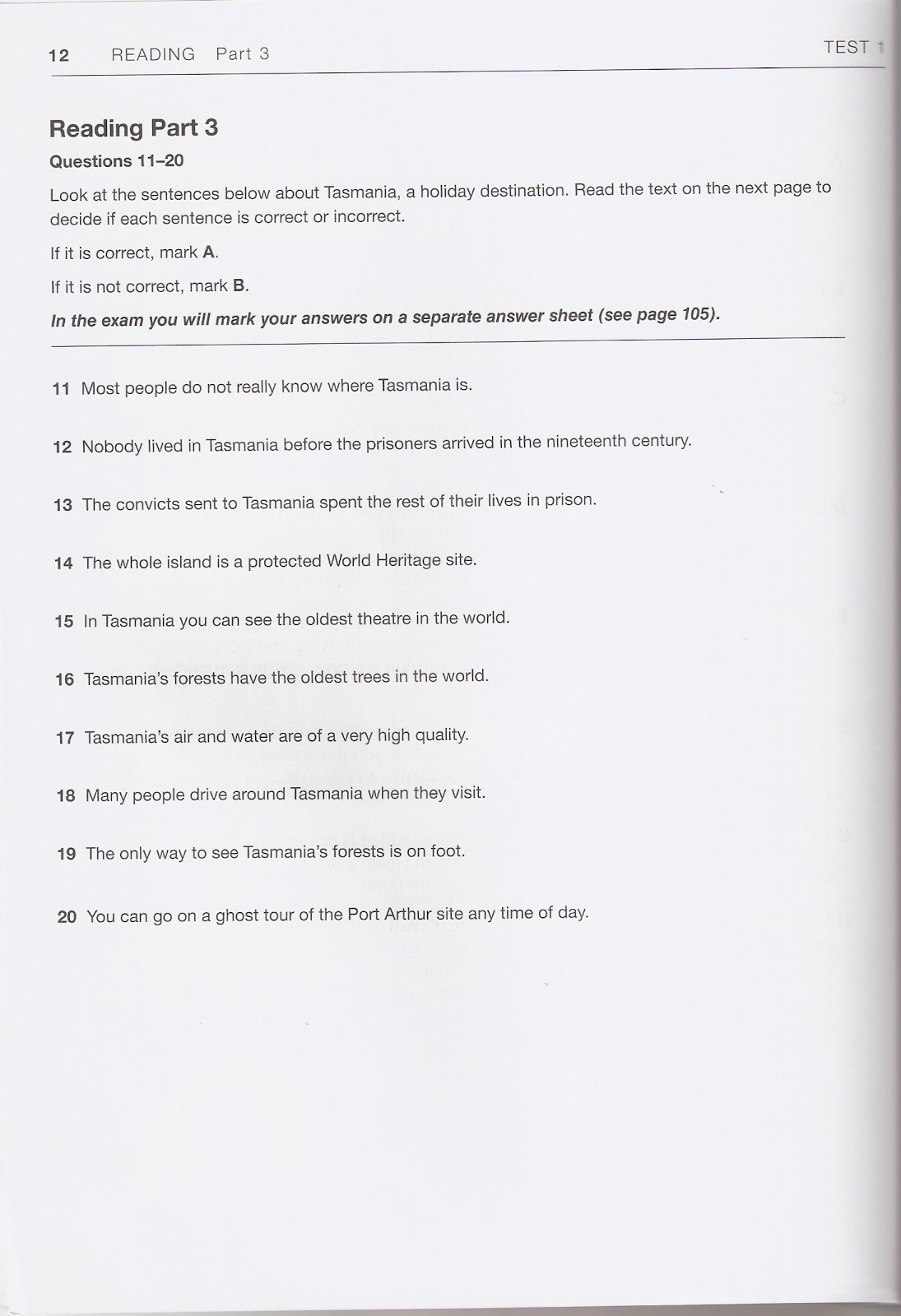 Exámenes de Cambridge : PET (Test 1) Reading and Writing