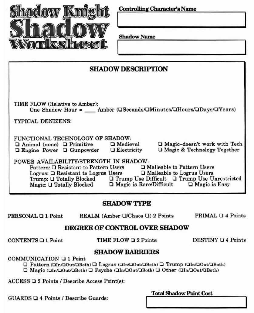 No One Understands Emo Amberite: Amber Character Sheet and other blank ...