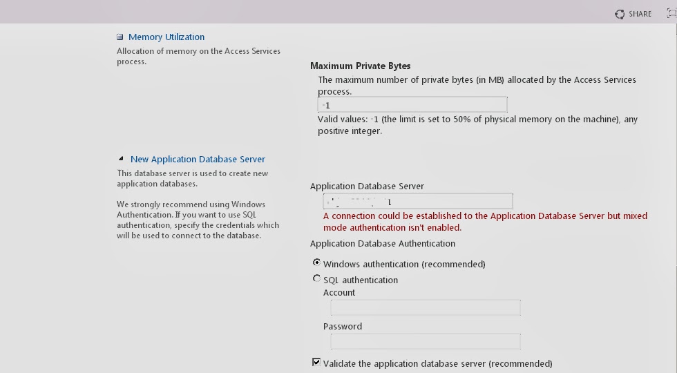 A connection could be established to the application database server ...