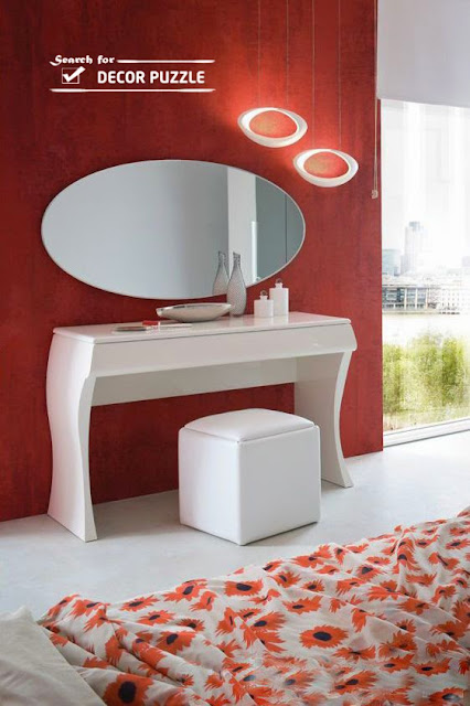 Luxury modern day white dressing table with mirror and lighting designs