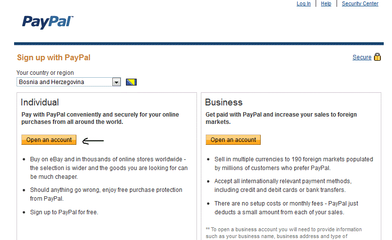 Creating PayPal account and verification