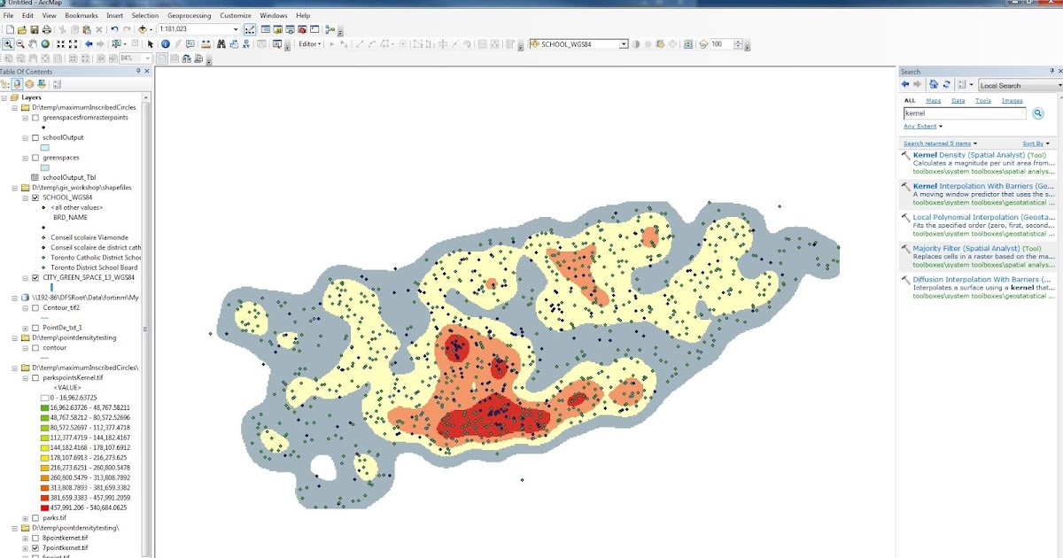 Map and Data Library, University of Toronto: ArcMap Kernel Density and QGIS HeatMap Plugin