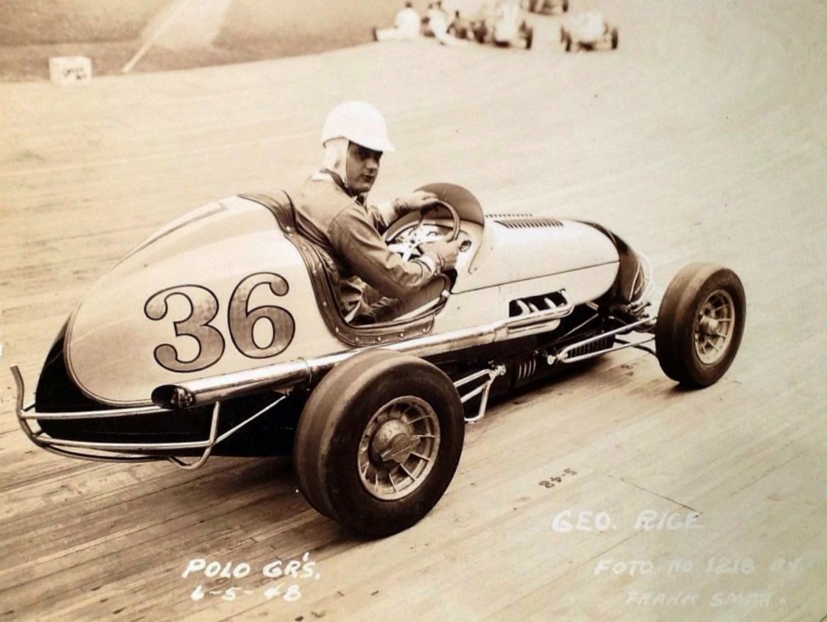 Fast is fast...: Midget racer on a board track in 1948.