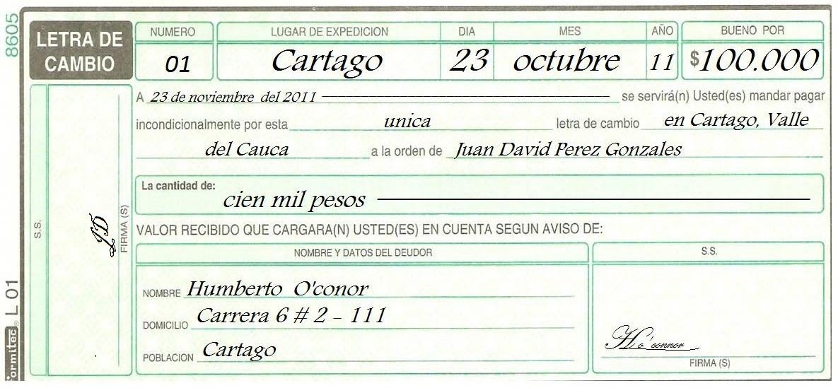DOCUMENTOS CONTABLES Y ORGANIZACIONALES : LETRA DE CAMBIO