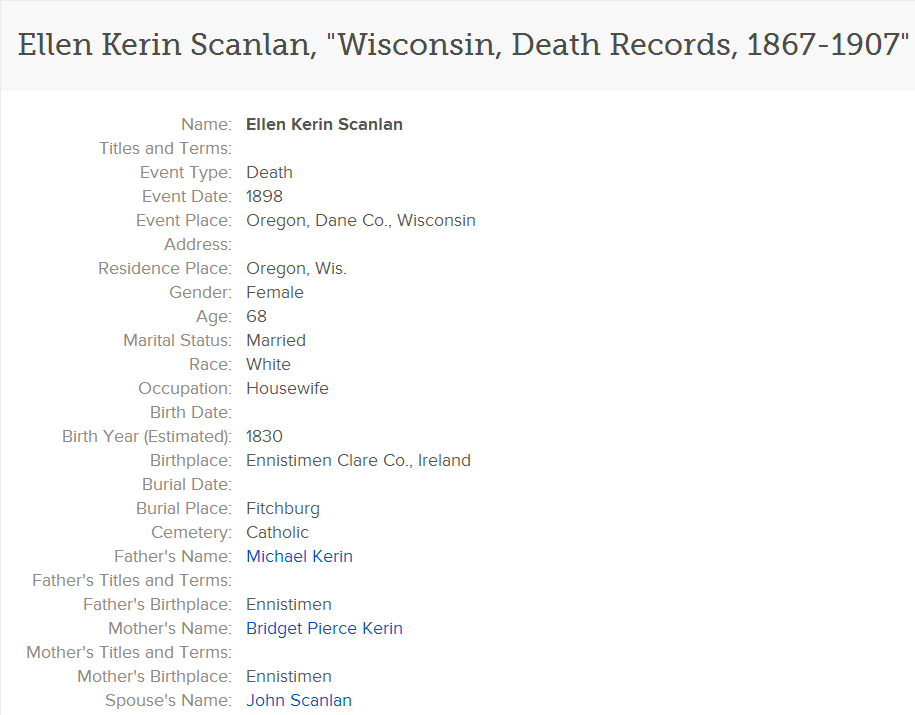 Townland of Origin: We Are The 3.75% - Wisconsin Death Records