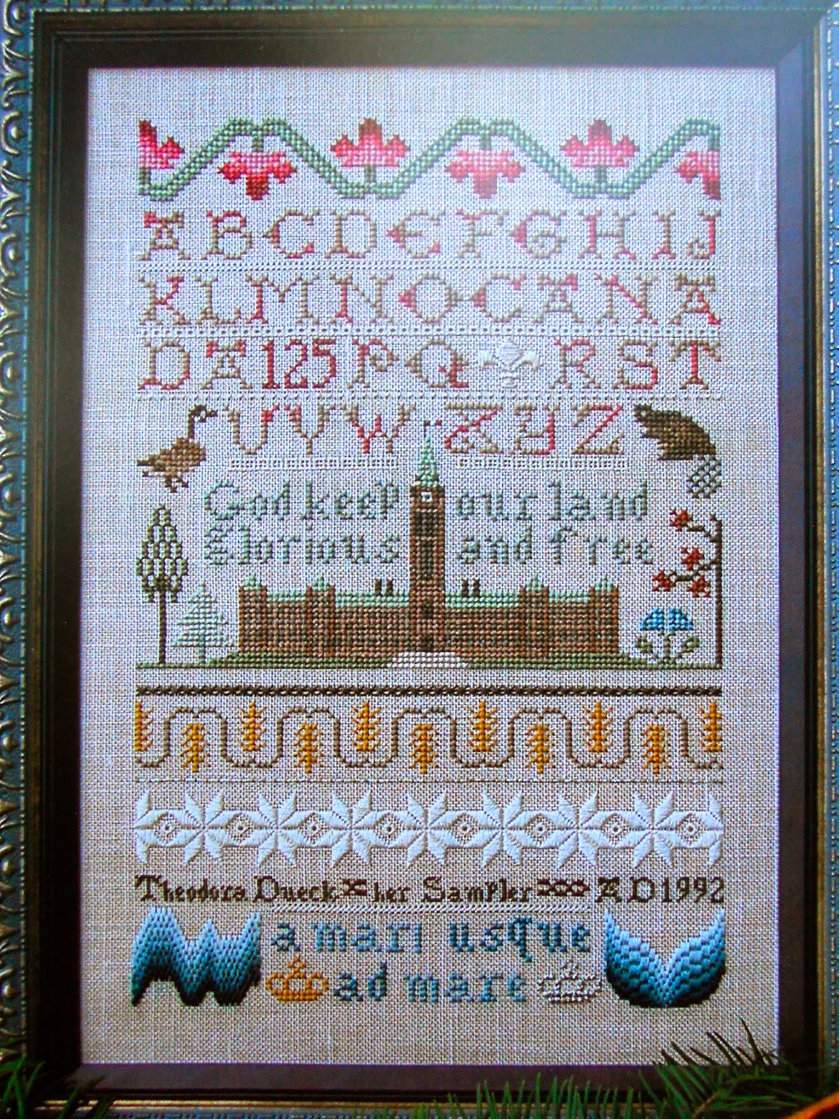 Victoria Sampler stitching on linen - Nimble Needle