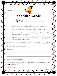 Me And MY Third Grade Gang: Speaking Rubric
