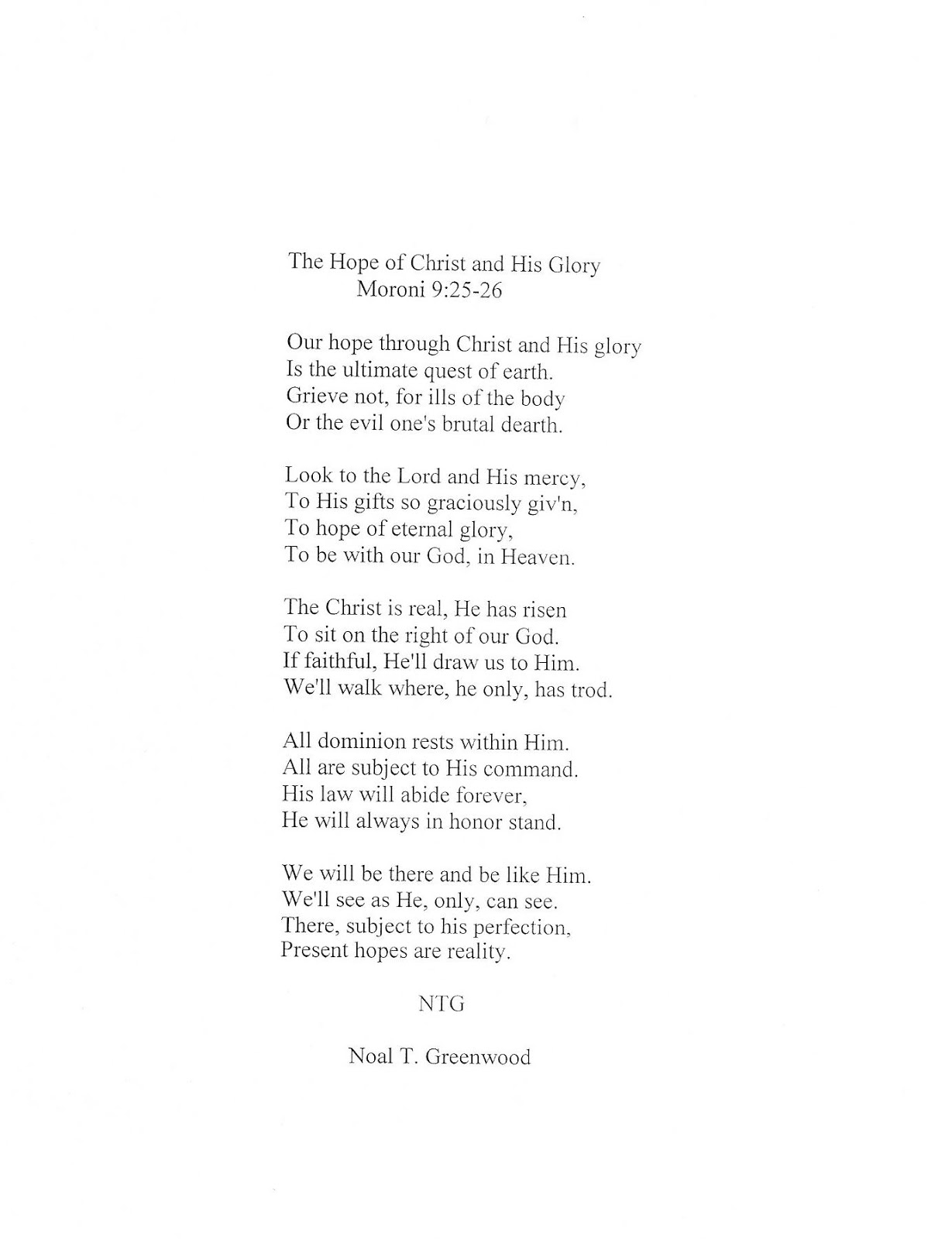 Thoughts From Noal: The Hope of Christ and His Glory