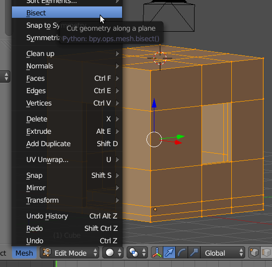 Blender 2.69 : 切剖面 Mesh Bisect