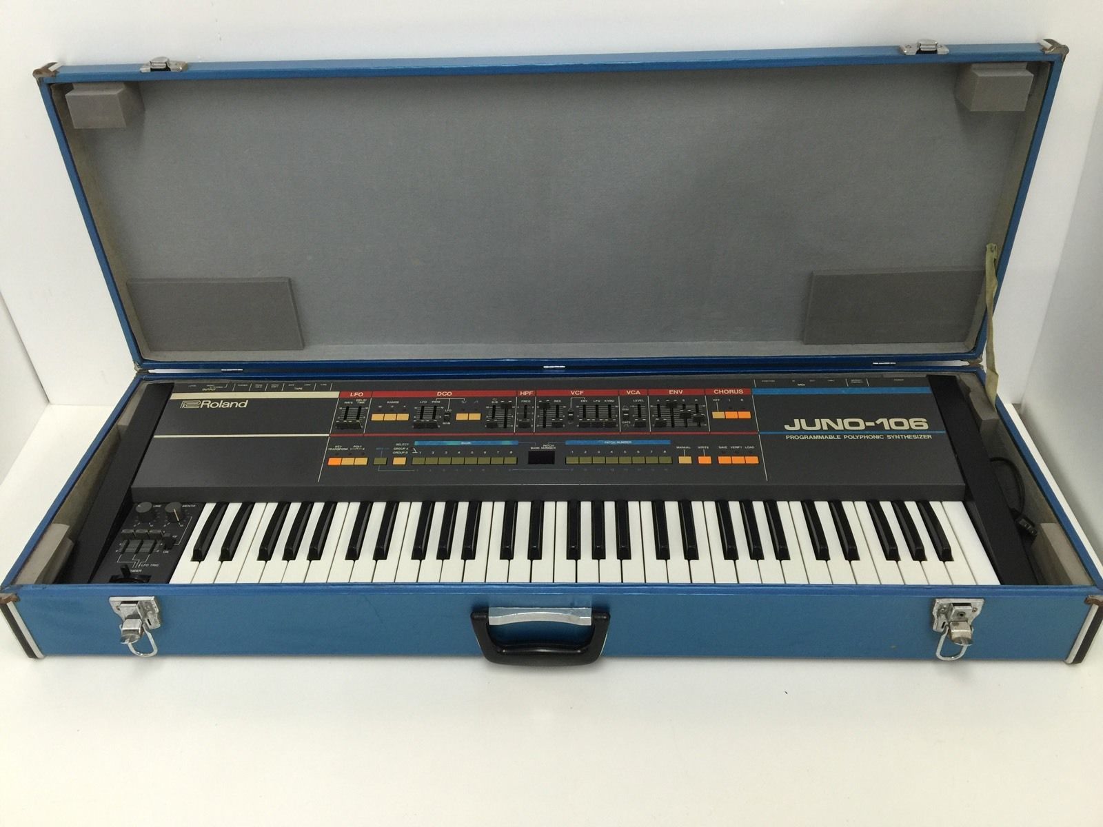 MATRIXSYNTH: Roland Juno 106 SN 491827 with Rare Electric Blue Road Case