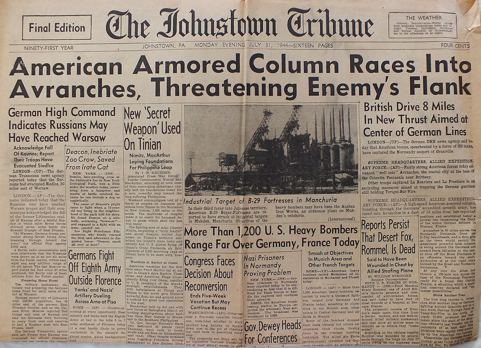 The Johnstown Tribune - WWII: July 31, 1944: American Armored Column ...