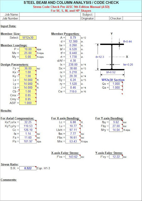 Beam-Column Design per AISC 9th Edition