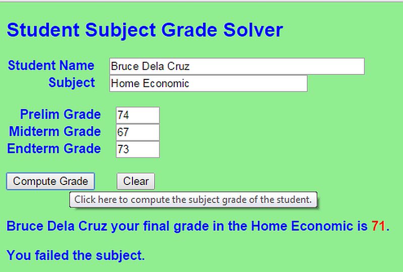 Free Programming Source Codes and Computer Programming Tutorials: Student Subject Grade Solver ...
