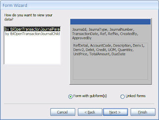 Simple Access Visual Basic Application: Create a Form with Sub Form Using Form Wizard