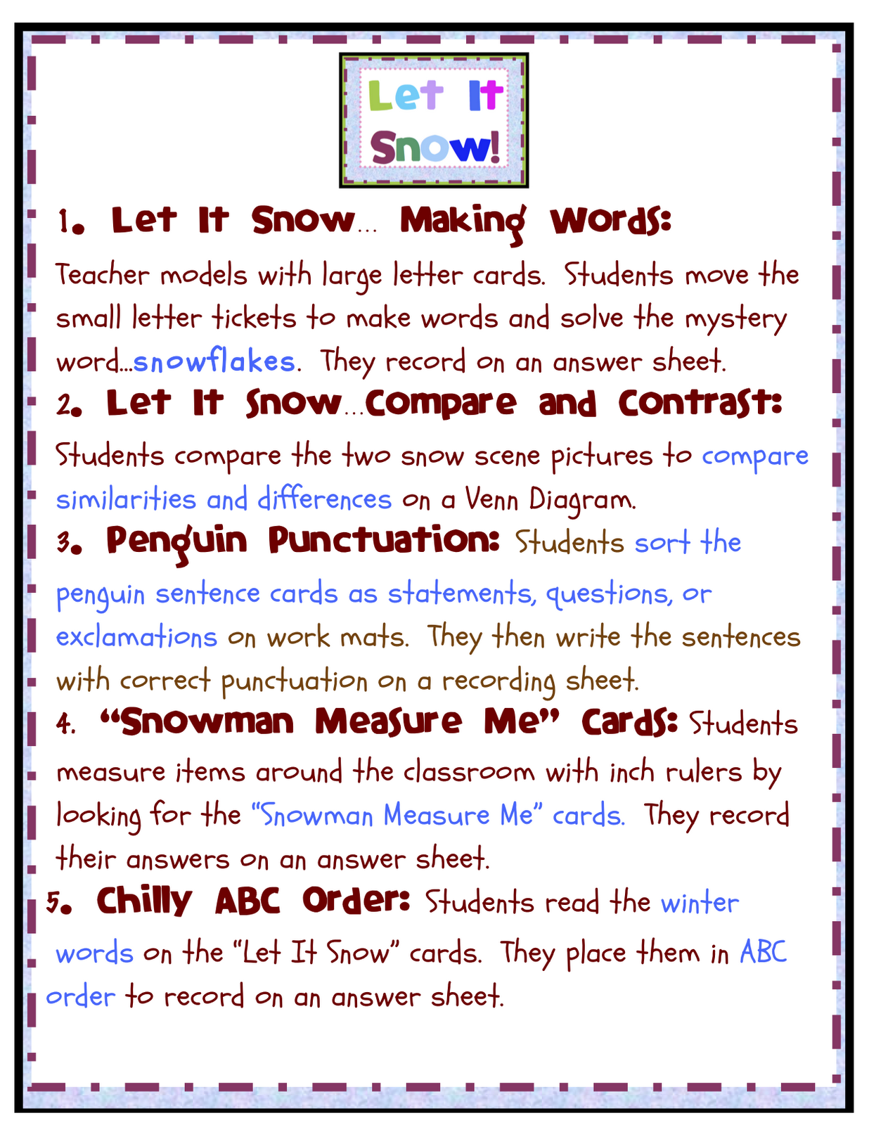 Sassy in Second: Let It Snow...Math and Literacy Centers!